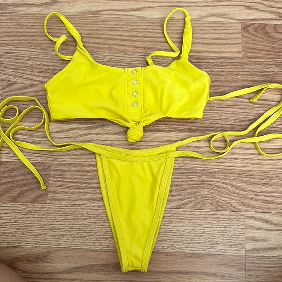 Princess Polly | Swim | Yellow Knotted Top Brazilian High Leg Bikini ...